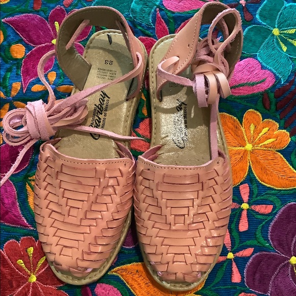 Shoes | Blush Pink Lace Up Huaraches | Poshmark